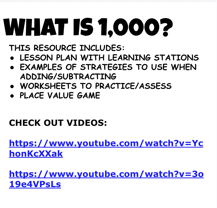 1,000: MAKE 1,000 & ADD/SUBTRACT TO 1,000-LESSON PLAN & PRACTICE | Made ...