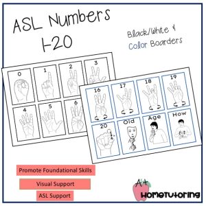 ASLNumbers 1-20 Flashcards B/W & Color Boarders - Made By Teachers