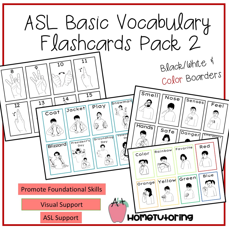 ASL Basic Vocabulary Flashcard Pack 2 - Made By Teachers