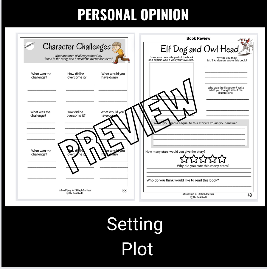 ELF DOG AND OWL HEAD Novel study and Reading Comprehension | Made By ...