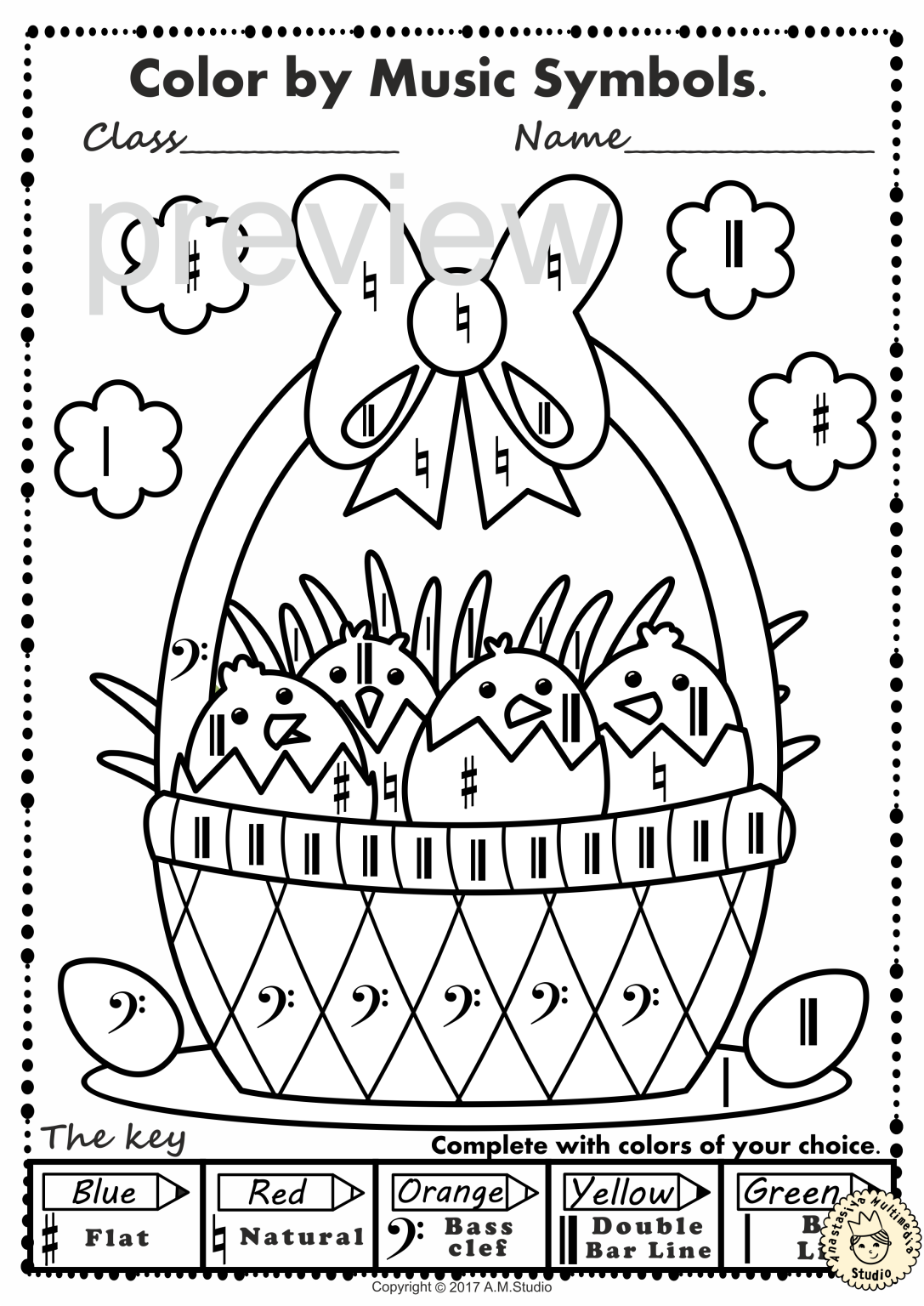 Easter Music Coloring Pages | Color by Music Staff Symbols - Made By ...