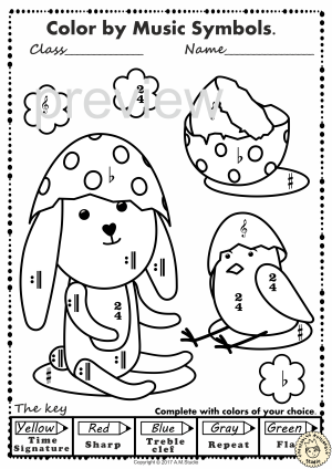 Easter Music Coloring Pages | Color by Music Staff Symbols - Made By ...