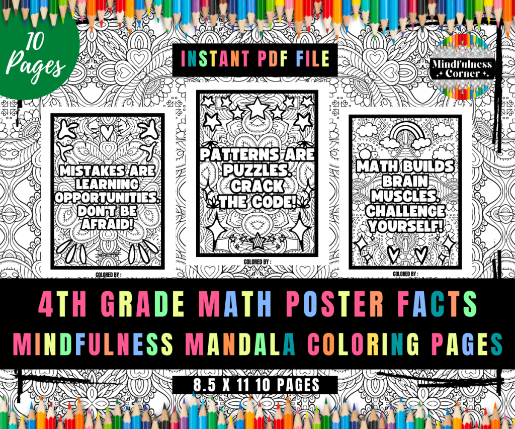 4th Grade Math Posters Facts, Encouraging Affirmations Coloring Pages ...