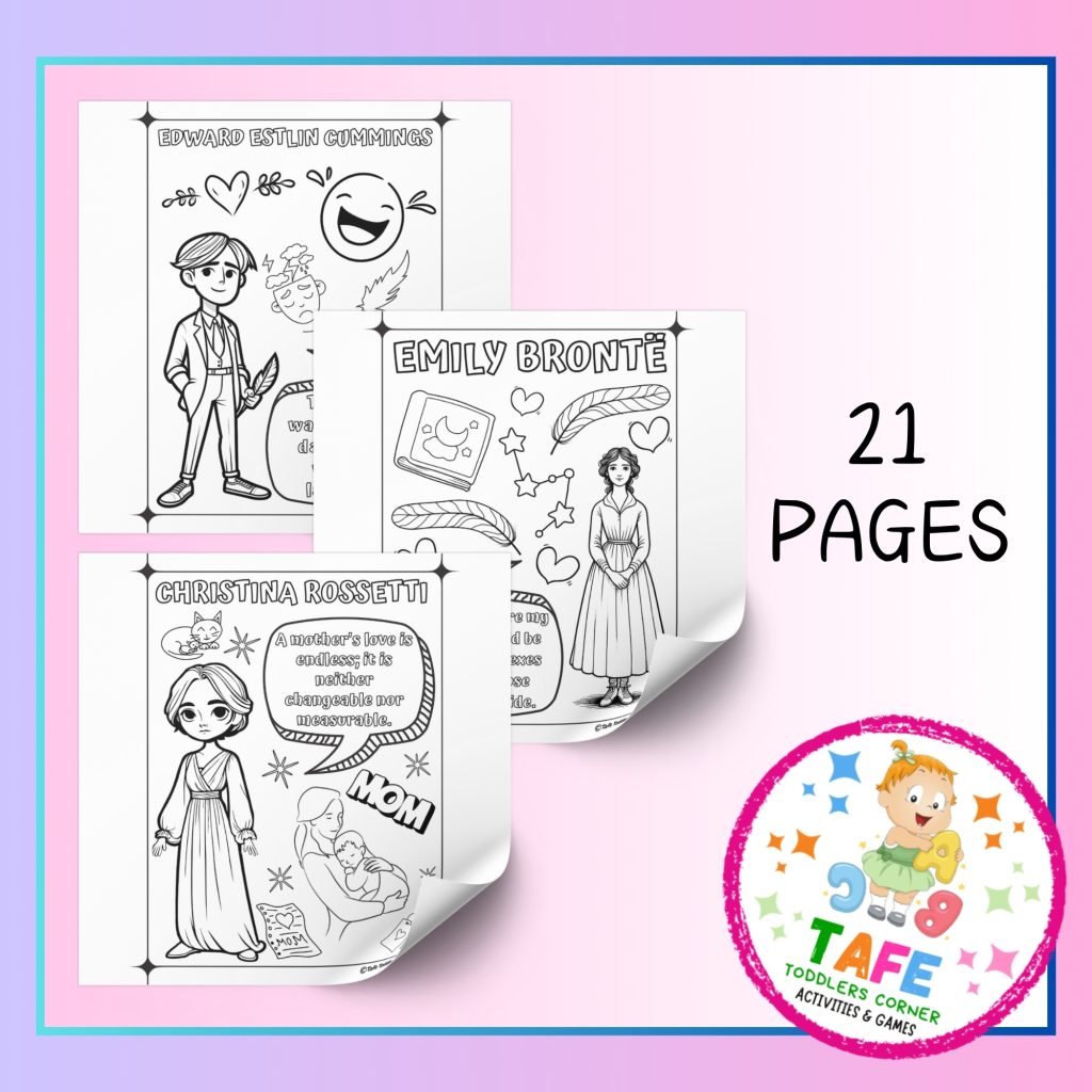 April National Poetry Month Coloring Sheets | Famous Poets Coloring ...