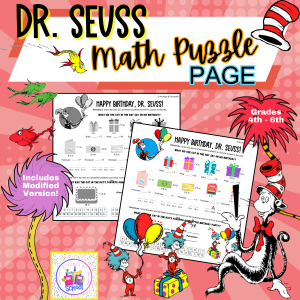 Dr. Seuss Week Activity Math Area Perimeter Puzzle Page | Made By Teachers