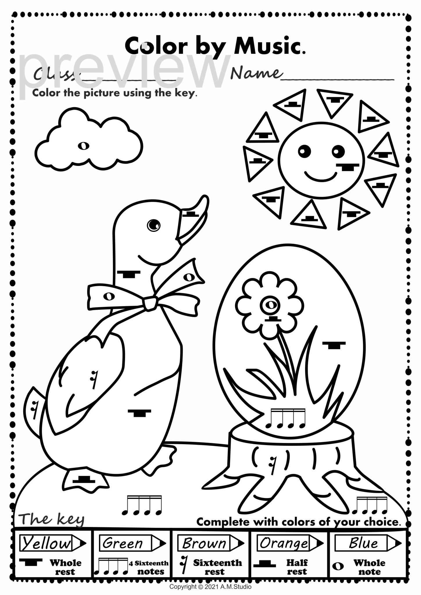 Easter Color by Music Pages | Notes and Rests - Made By Teachers