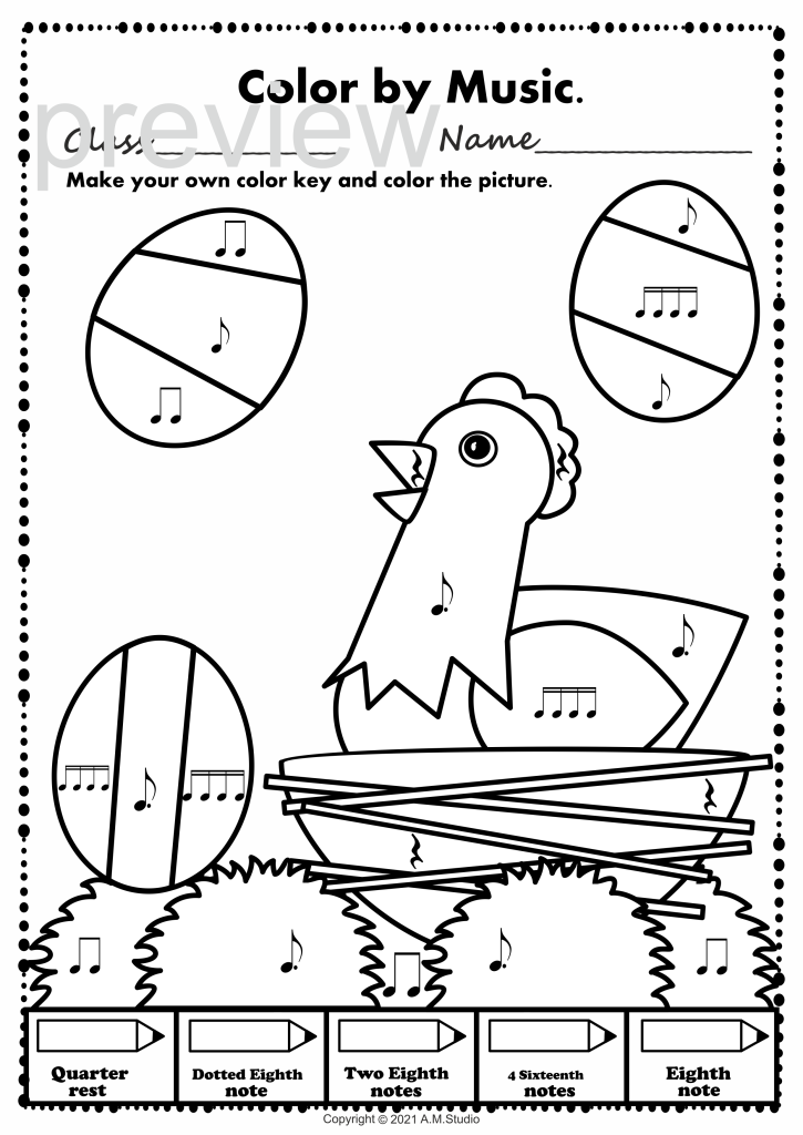 Easter Color by Music Pages | Notes and Rests - Made By Teachers