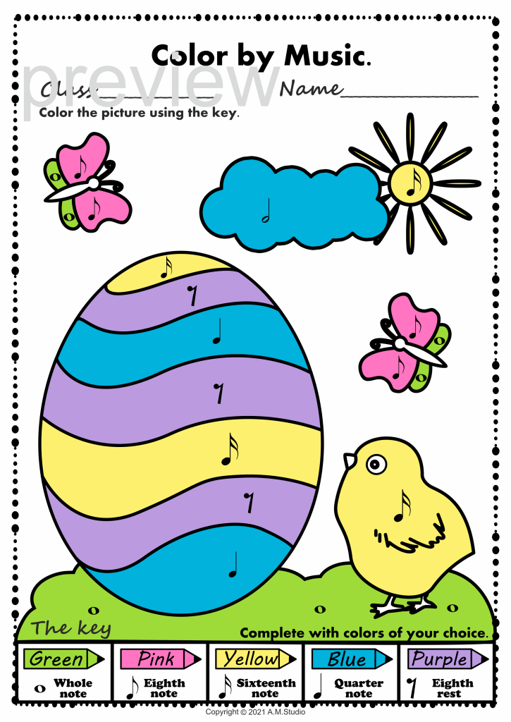 Easter Color by Music Pages | Notes and Rests - Made By Teachers