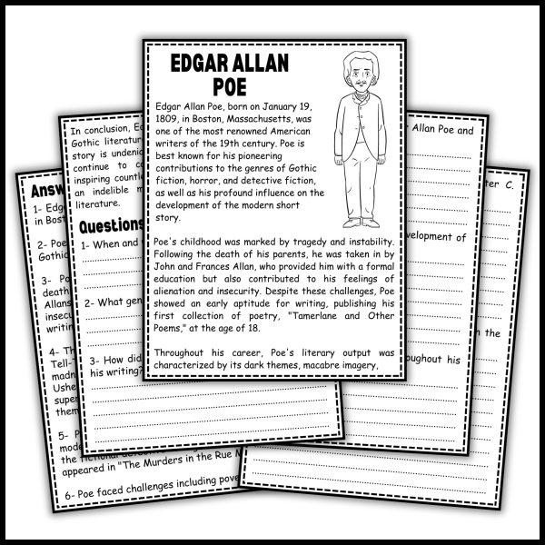 April National Poetry Month Edgar Allan Poe Reading Comprehension ...