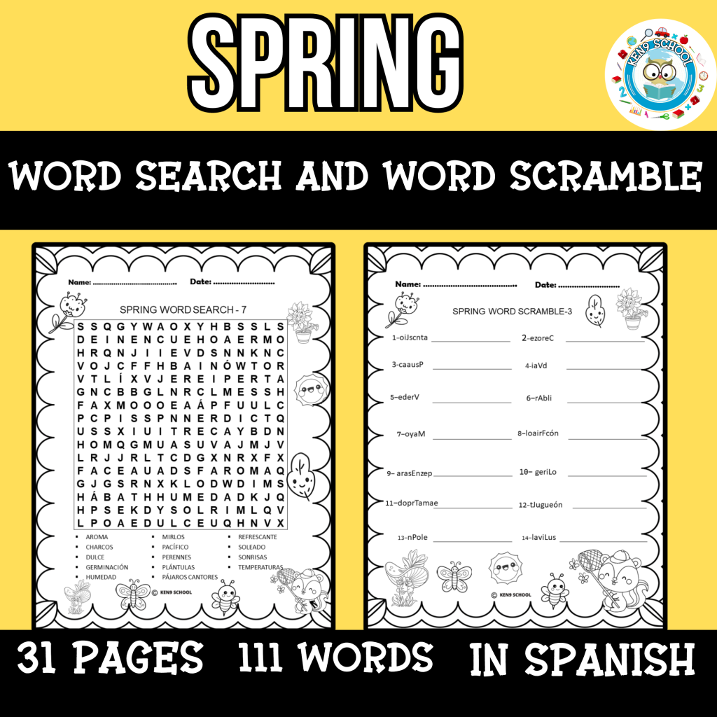 Spring Word Search and Word Scramble Puzzles in Spanish | Morning Work ...