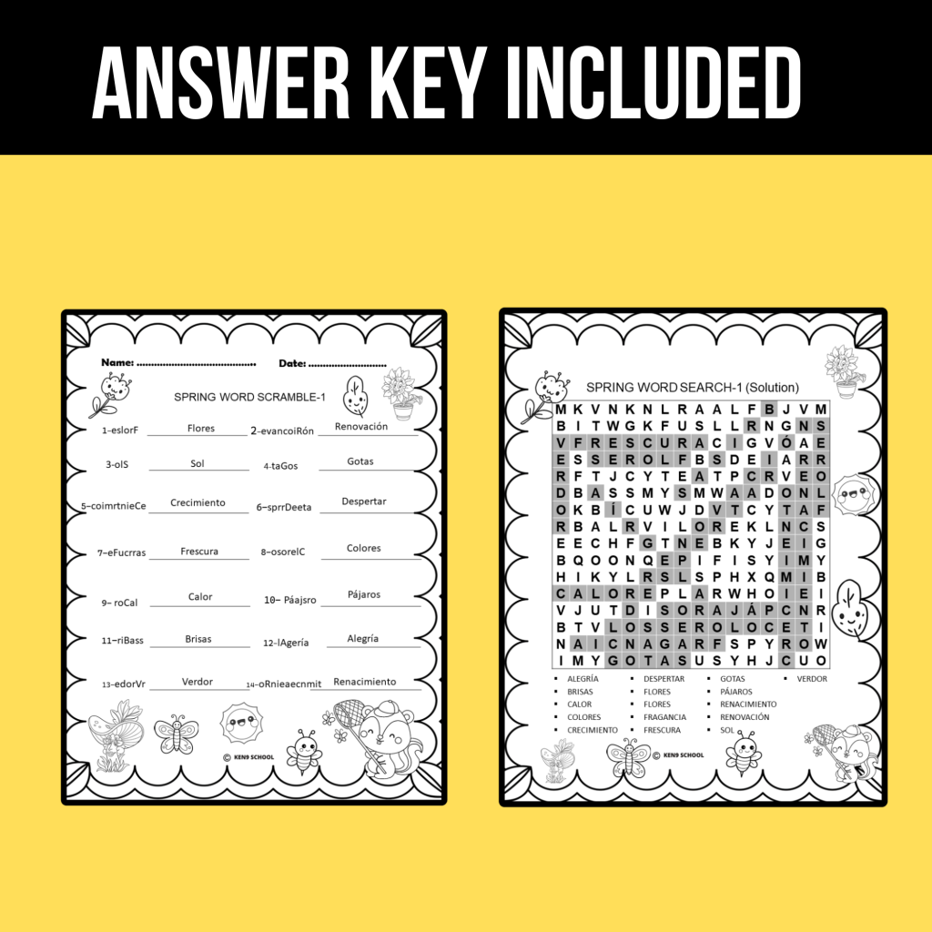 Spring Word Search and Word Scramble Puzzles in Spanish | Morning Work ...