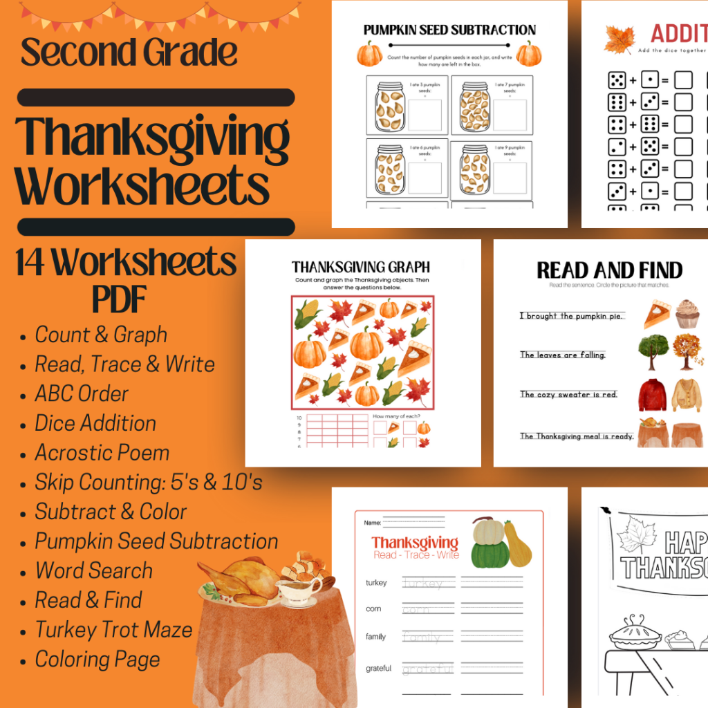 Second Grade Thanksgiving Worksheets, Workbook, Printable, Activity ...