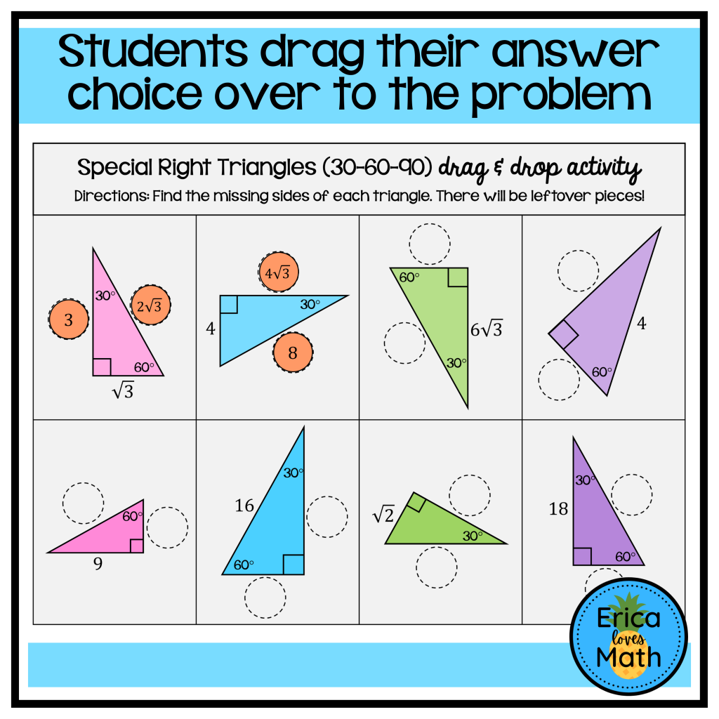 Special Right Triangles Digital Drag & Drop Activity (30-60-90 and 45 ...