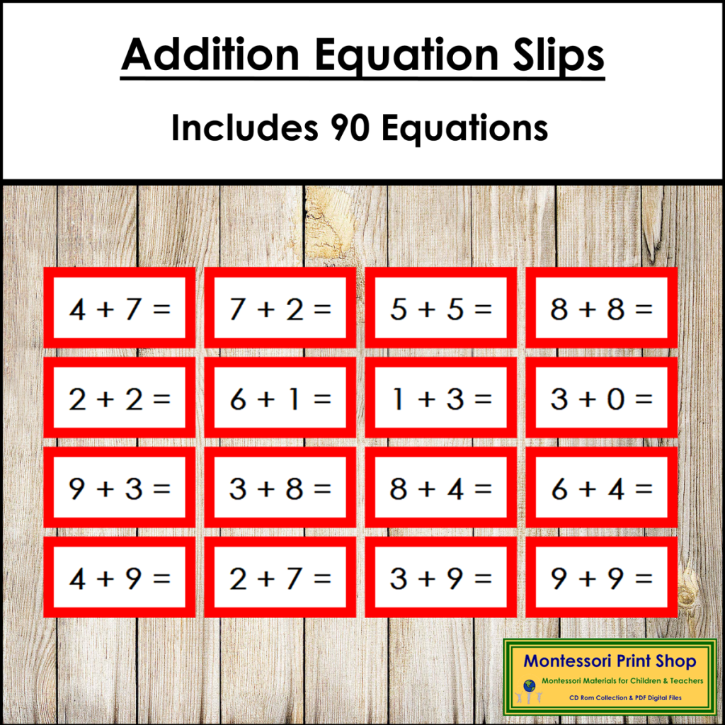 Addition Equation Slips (color-coded) - Montessori Math | Made By Teachers