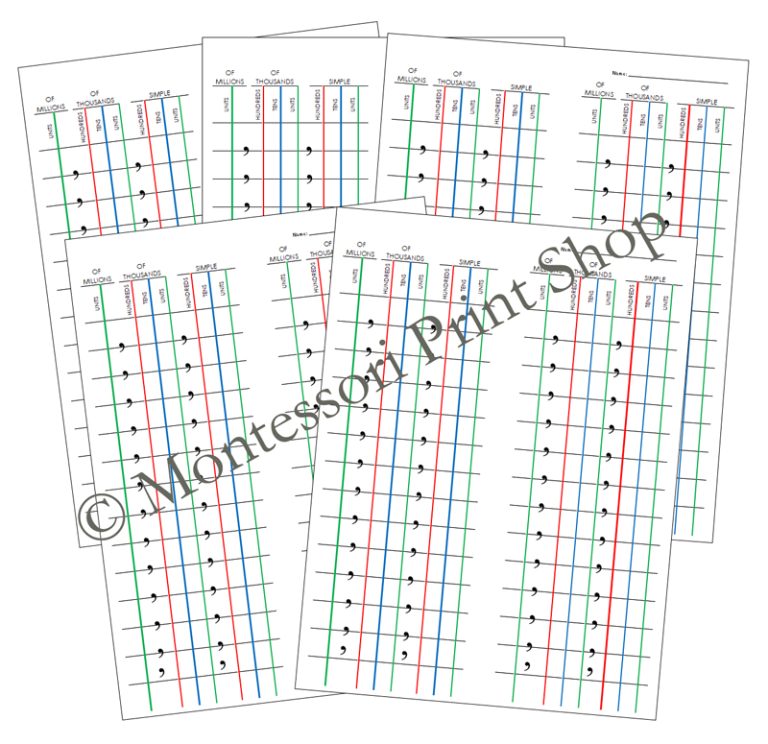 Montessori Bead Frame Paper - Addition & Subtraction Notation Paper ...