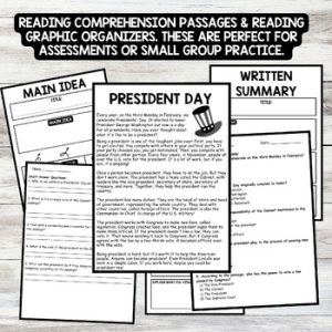 Presidents Day Reading Passage and Activities - No Prep - Made By Teachers