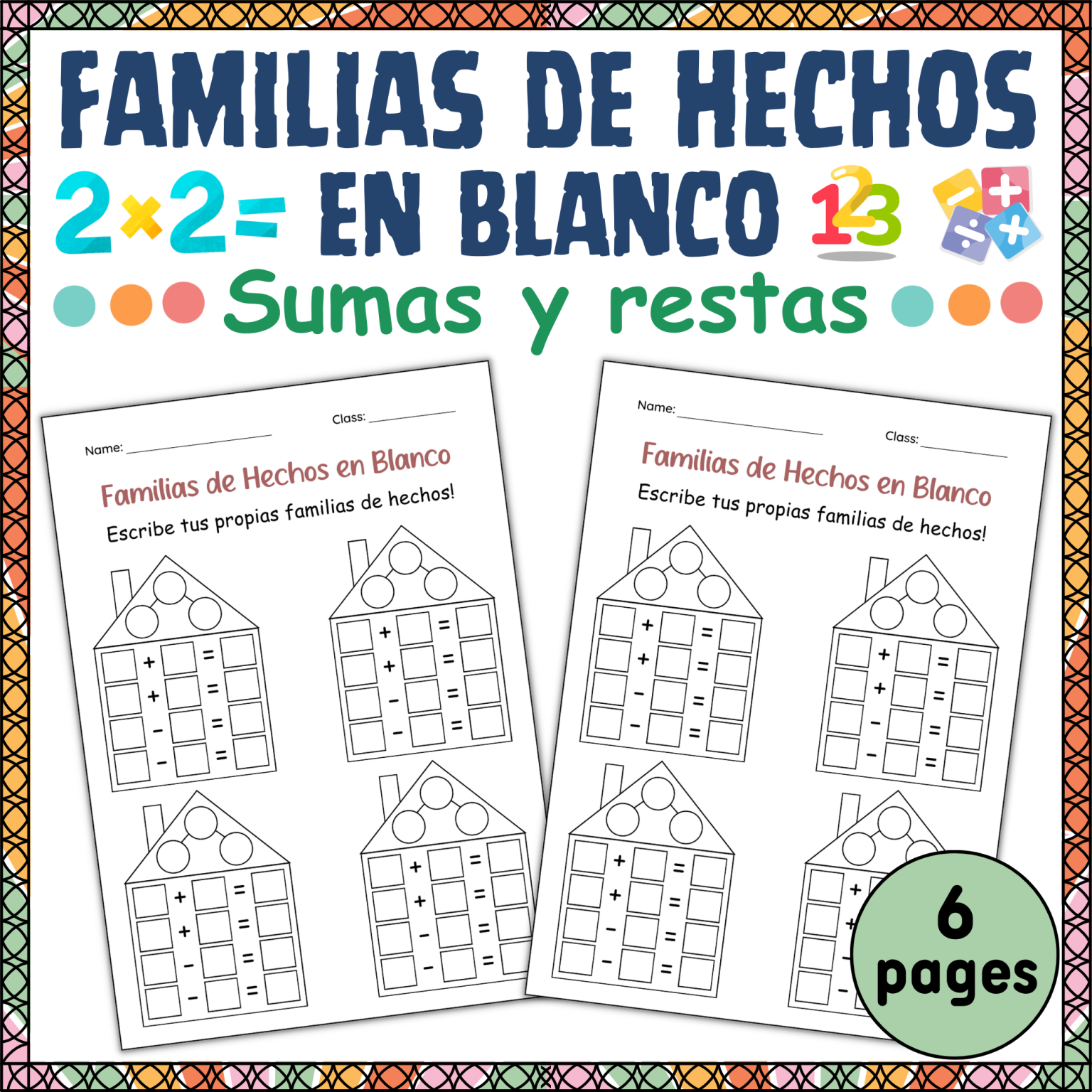 Addition and Subtraction Blank Fact Families Houses Worksheets in ...