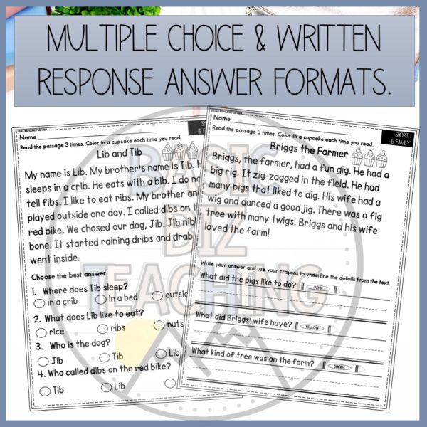 Short I Word Families Phonics Reading Passages with Comprehension ...