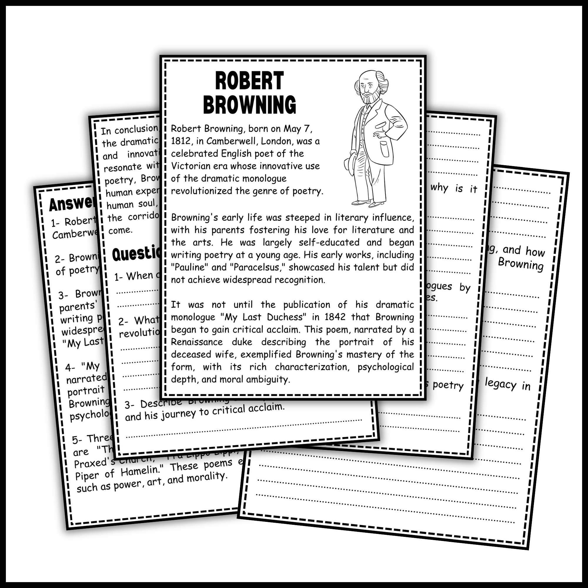 April National Poetry Month Robert Browning Reading Comprehension ...