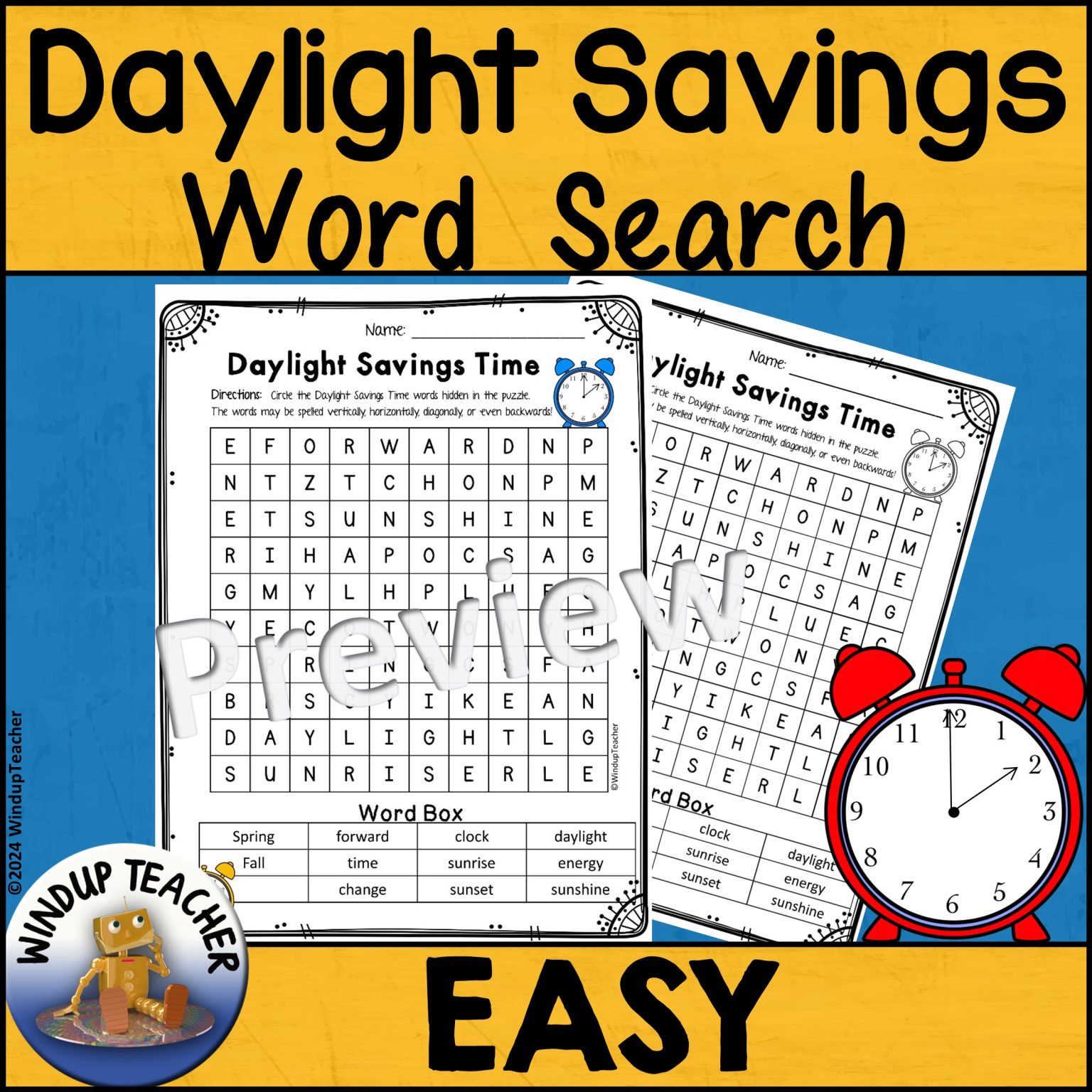 Daylight Savings Time Word Search - EASY Printable Puzzle | Made By ...