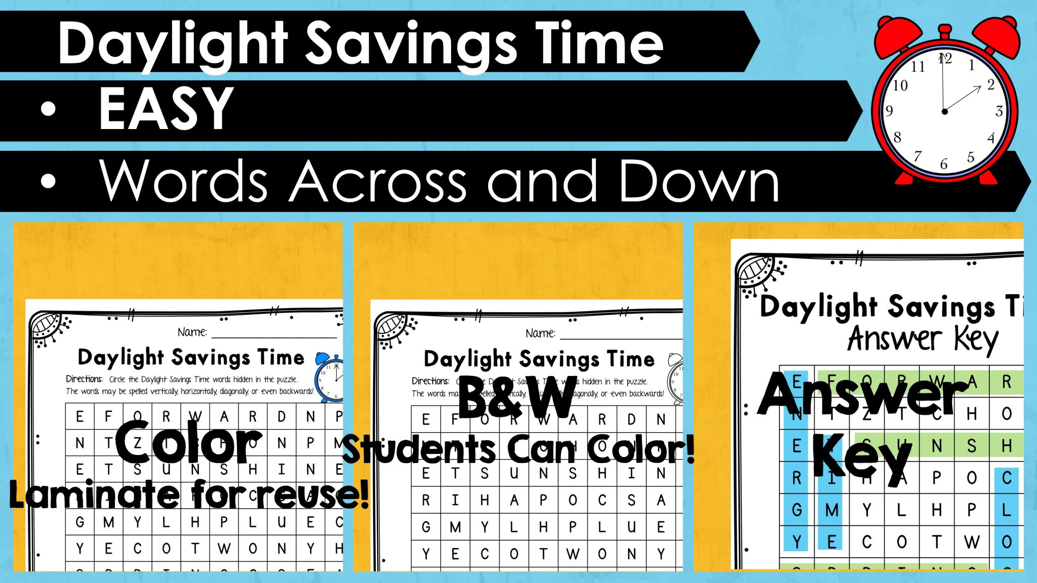 Daylight Savings Time Word Search - EASY Printable Puzzle | Made By ...