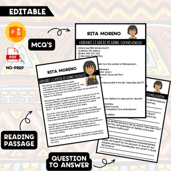 Hispanic Heritage Month Nonfiction Reading Comprehension RITA MORENO ...