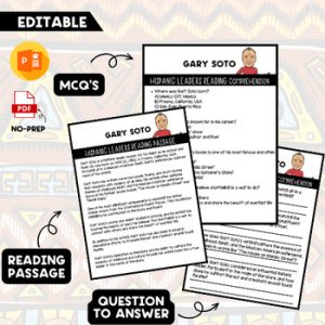 Hispanic Heritage Month Nonfiction Reading Comprehension GARY SOTO ...
