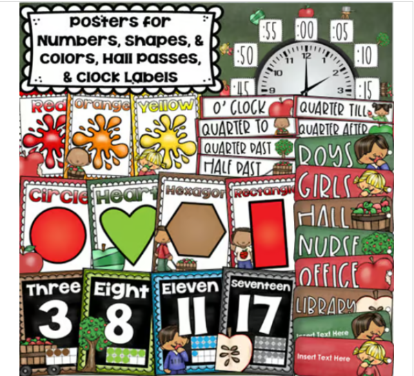Apple Class Decor Bundle (Posters, Binder Covers, Schedule, Calendar ...
