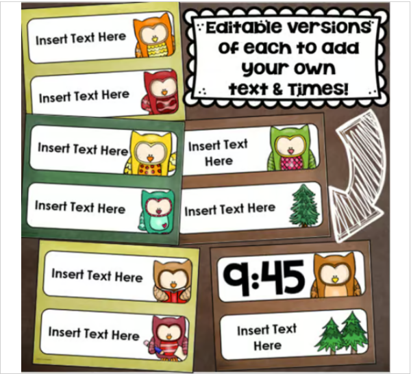 Daily Visual Schedule Cards for Classroom Agenda Owl Forest Theme ...
