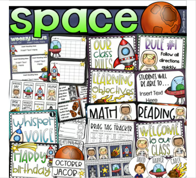 Outer Space Class Management Decor Bundle (Rules, Posters, Newsletter ...