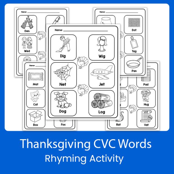 Fall/Thanksgiving CVC Rhyming Words Match Game and Memory Game for ...