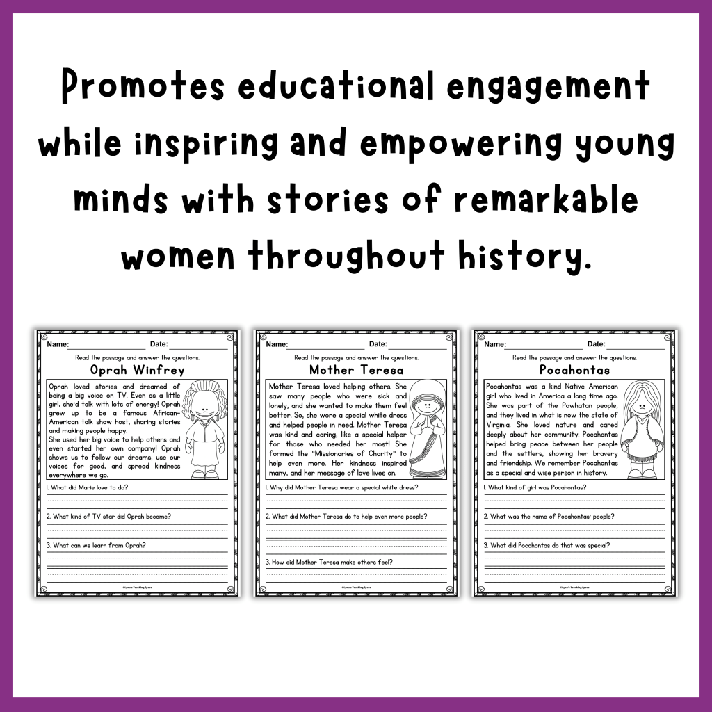 Women's History Month Reading Comprehension Passages & Questions k-2 ...