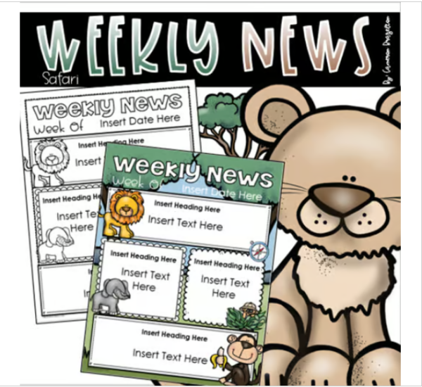 Weekly Newsletter Template Editable Jungle Safari Theme | Made By Teachers