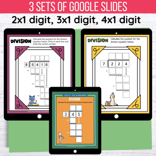 Long Division No Remainders BUNDLE 2x1 3x1 and 4x1 digit Google Slides ...