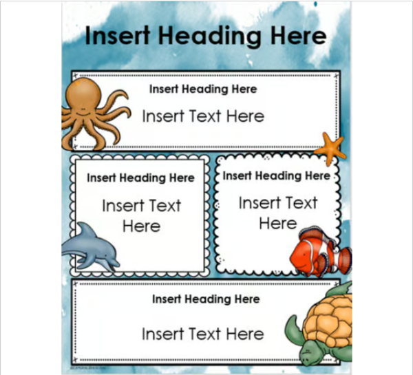 Weekly Newsletter Template Editable Ocean Creatures Under the Sea Water ...