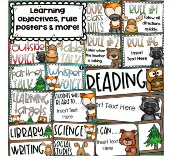 Woodland Animals Class Management Decor Bundle (Posters, Rules ...