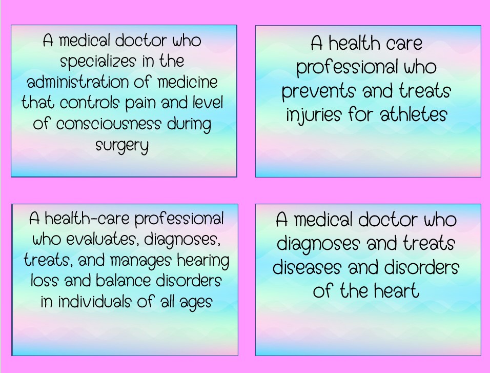 Health Care Careers Matching Cards (Health Sciences, Careers) | Made By ...