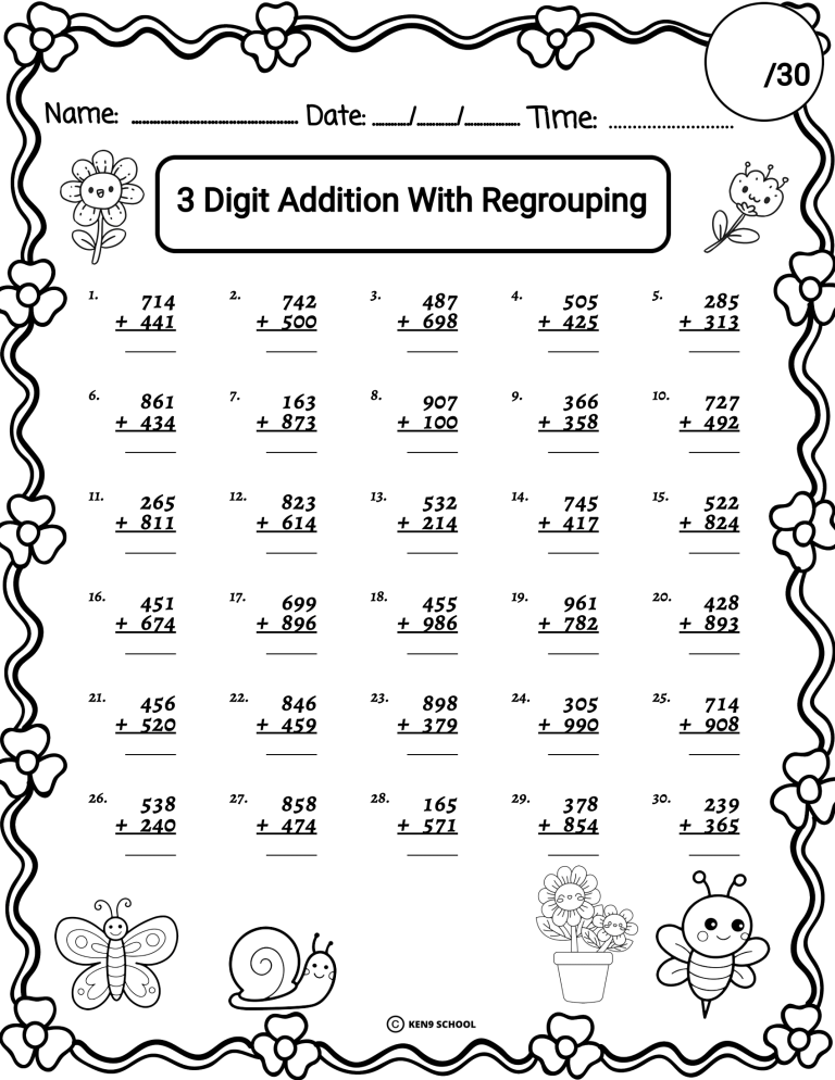 Spring 3 Digit Addition and Subtraction With & Without Regrouping ...