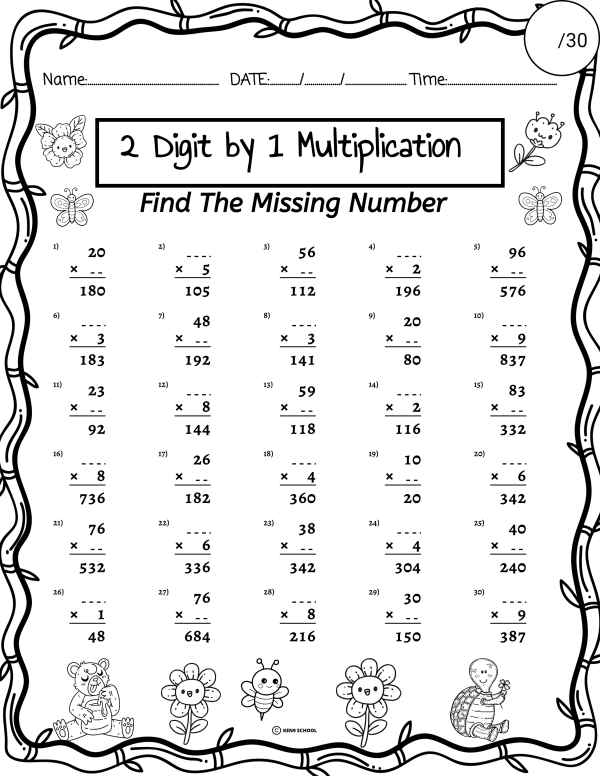 Spring 2-Digit by 1-Digit Multiplication & Division|Missing Numbers ...
