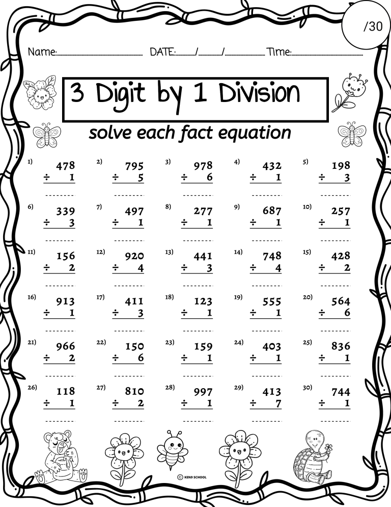 Spring 3-Digit by 1-Digit Multiplication & Division|Missing Numbers ...