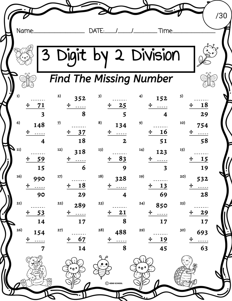 Spring 3-Digit by 2-Digit Multiplication & Division|Missing Numbers ...