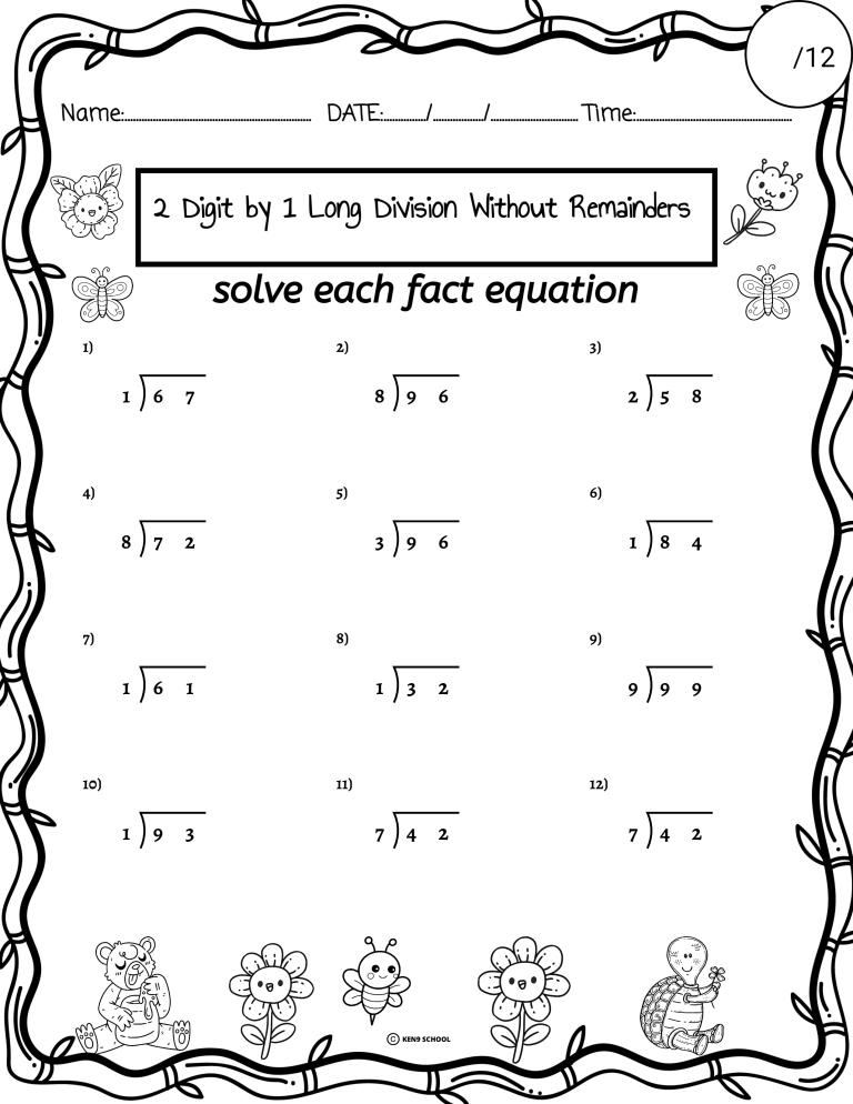 Spring 2-Digit by 1-Digit Long Division Worksheets - With & Without ...