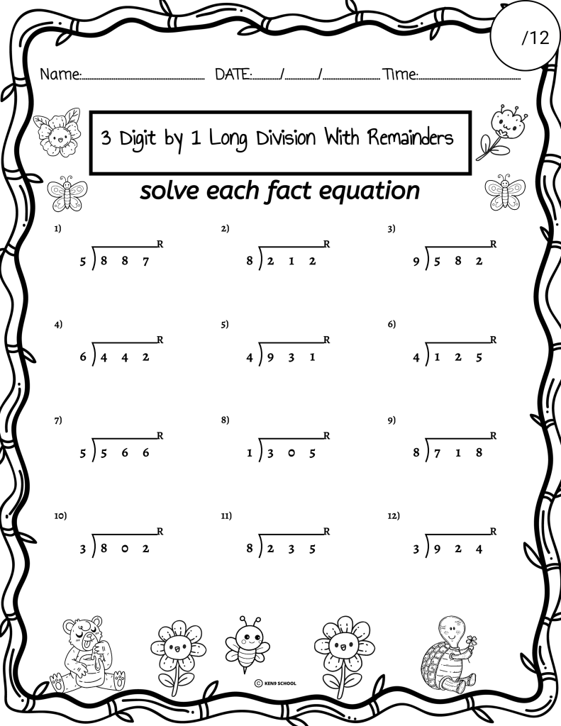 Spring 3-Digit by 1-Digit Long Division Worksheets - With & Without ...