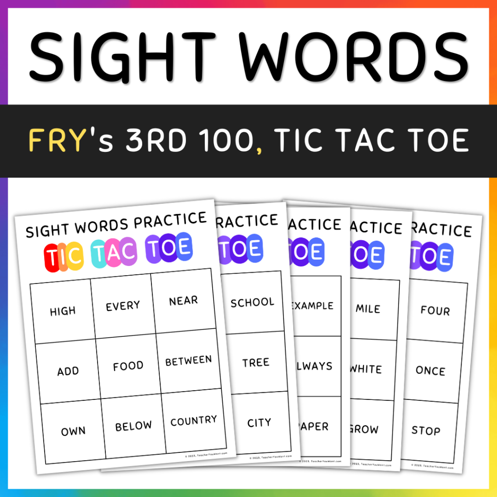 Fry Sight Words Tic Tac Toe Practice Game Worksheets, 3rd 100 | Made By ...