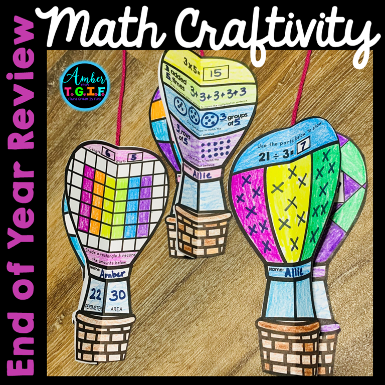 3rd Grade Spring Math Crafts Bundle Fractions Area & Perimeter ...