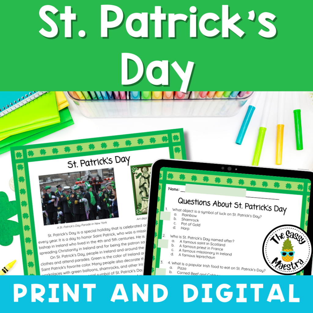 St. Patrick's Day Reading Comprehension Passage and Questions Print ...