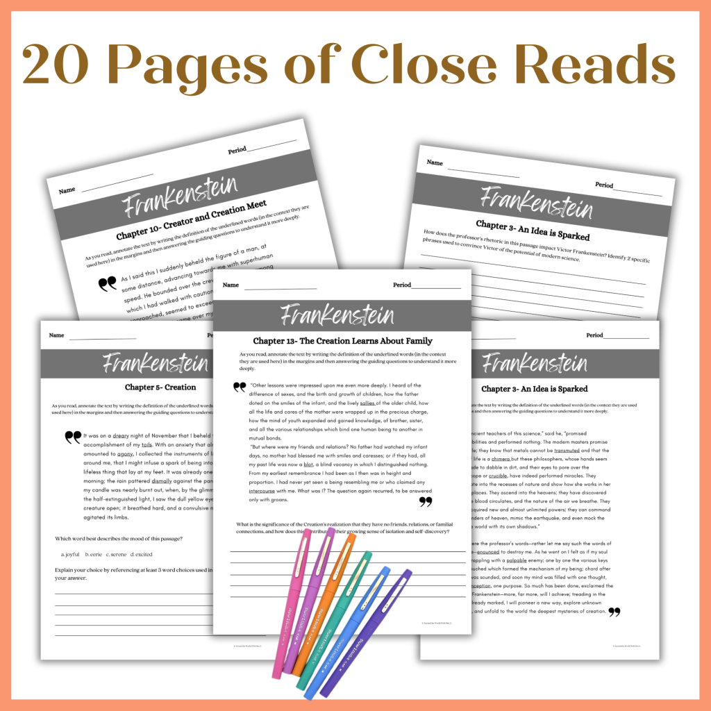 Frankenstein Close Reads - Made By Teachers