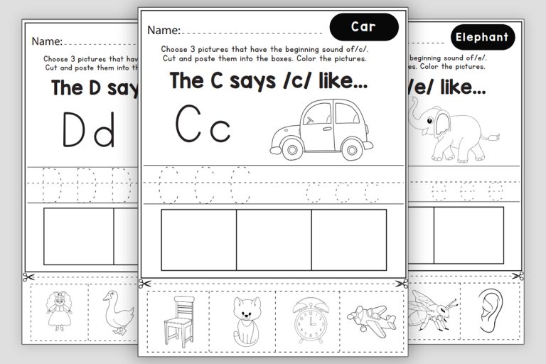 Beginning Sounds Color, Cut and Paste - Interactive Alphabet Learning ...