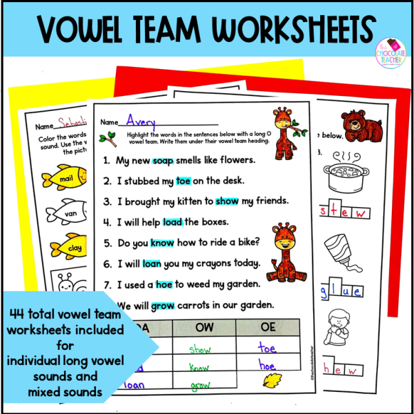 Vowel Teams Worksheets - Long Vowel Practice for 1st Grade Phonics ...
