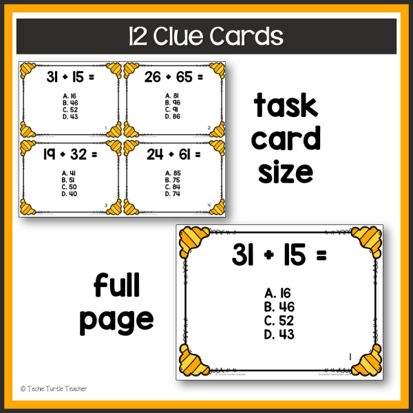 Two Digit Addition with and without Regrouping Math Mystery Task Cards ...